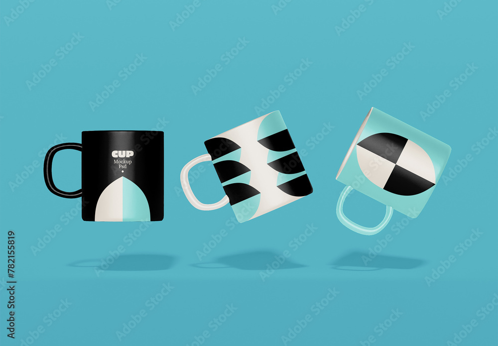 Floating Three Mugs Mockup Stock Template | Adobe Stock