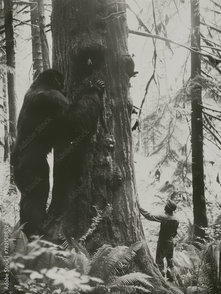 Old vintage aged mystery photograph of a park ranger standing with a ...