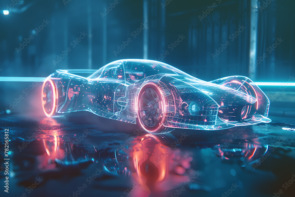 An eye-catching wireframe visualization with a glowing translucent ...