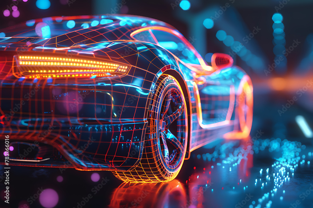 An eye-catching wireframe visualization with a glowing translucent ...