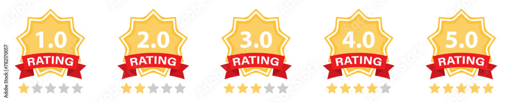 Set of Rating Stars Badges With Red Ribbon. Review Rating Badges ...