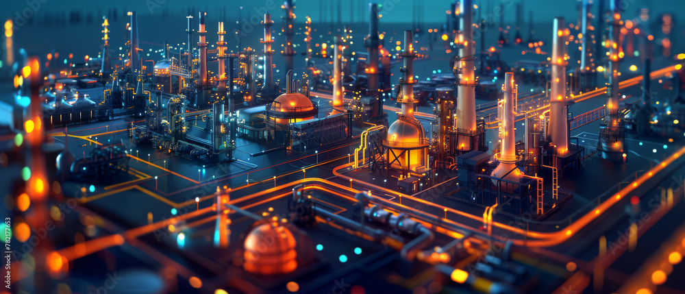 Sharp industrial design, refinery efficiency highlighted, with ...