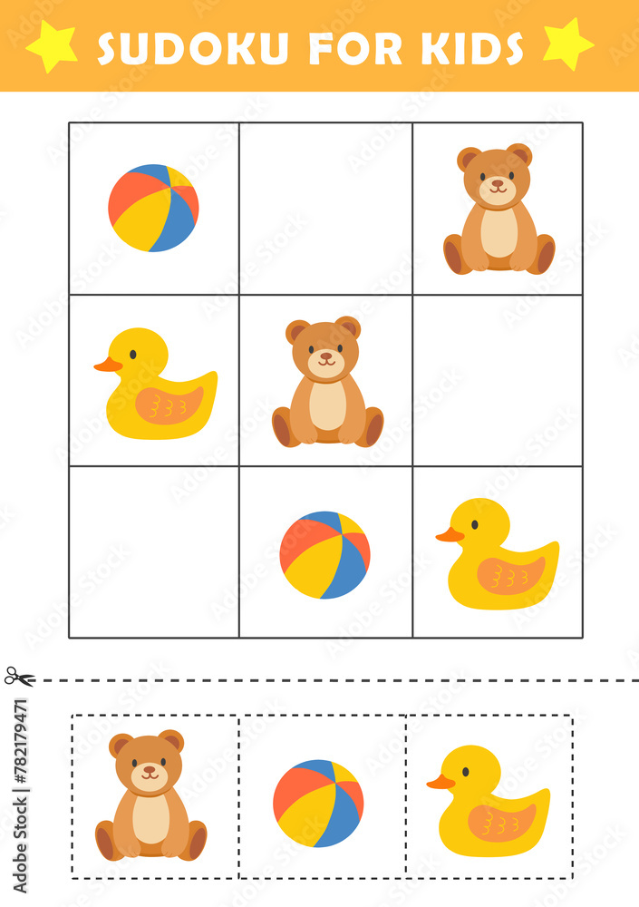 Sudoku logical reasoning activity for kids. Fun sudoku puzzle with cute ...