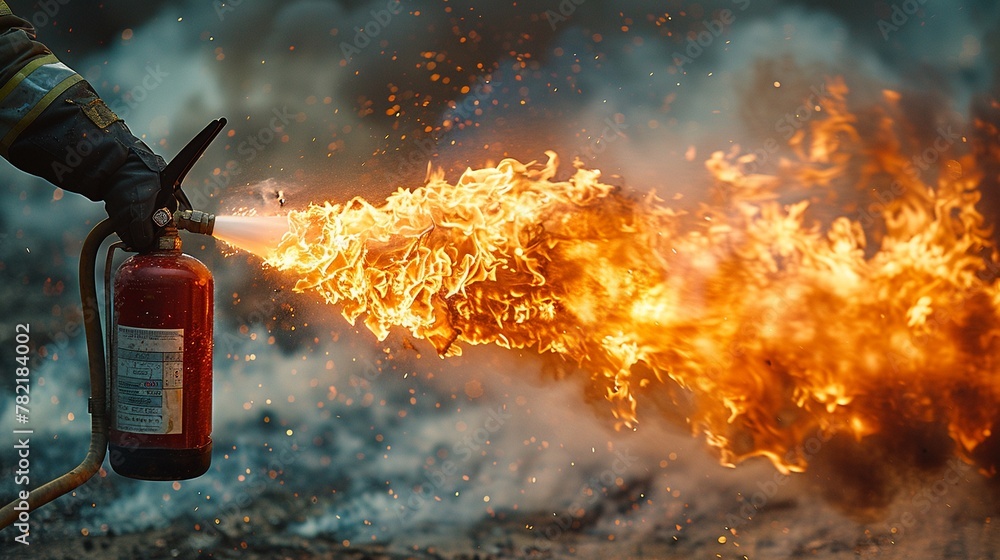 Capture a fire extinguisher being used to extinguish a controlled fire ...