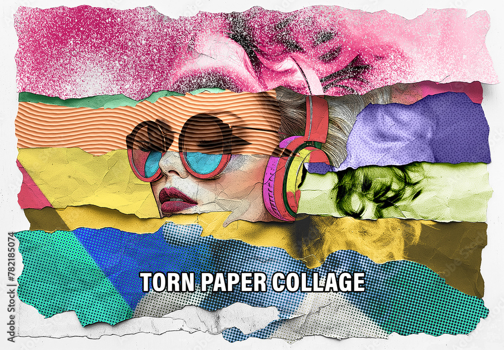 Torn Paper Collage Mockup. Some Elements are AI Generated Stock ...