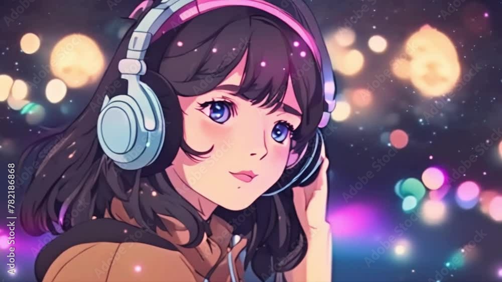 Lofi animation 3d cartoon character girl listening to music in ...