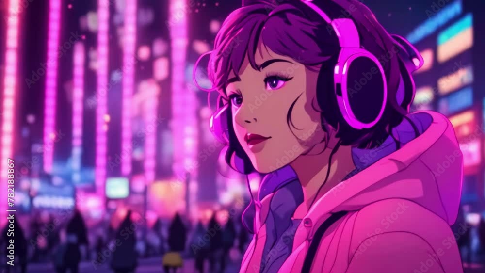 Lofi animation 3d cartoon character girl listening to music in ...