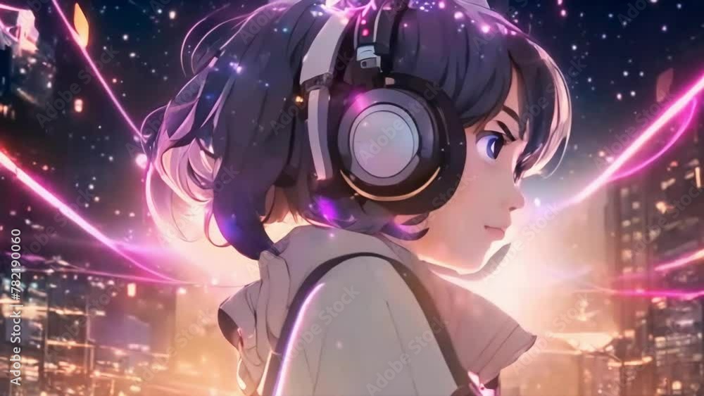 Lofi animation 3d cartoon character girl listening to music in ...