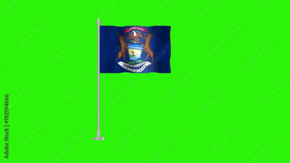 Flag of Michigan, Pole flag of Michigan on Green screen chroma key, USA ...