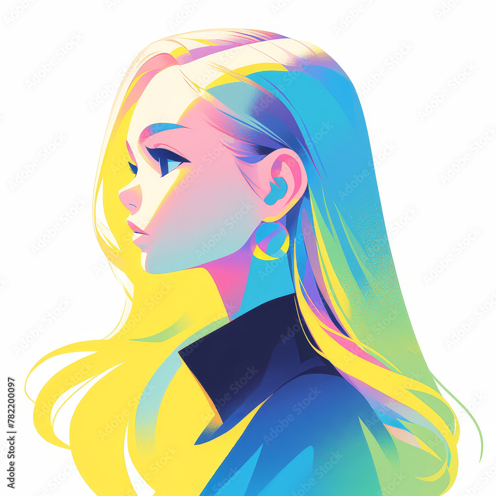 Colorful vector illustration of anime girl. Profile image of beautiful ...