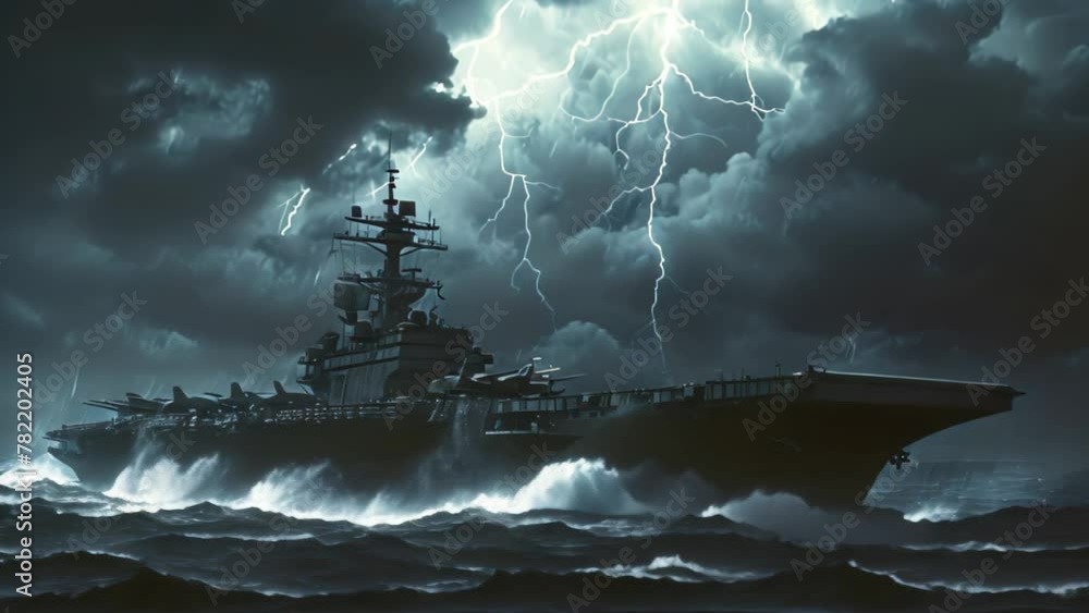 Enormous Ship Battling a Violent Storm, An amphibious assault ship ...