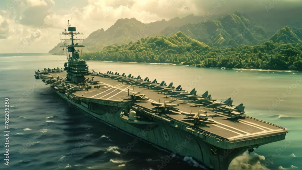 A Massive Naval Warship Sailing on the Vast Ocean, An iconic World War ...