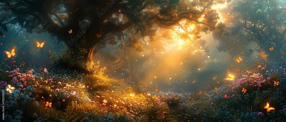 The magical golden bluebell glade is set in an enchanted fantasy tale ...