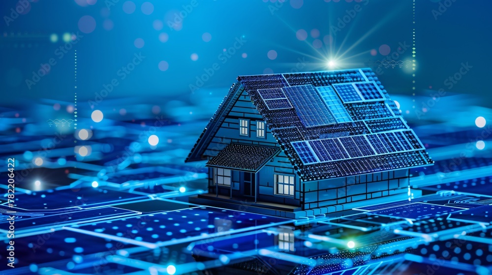 futuristic generic smart home with solar panels rooftop system for ...