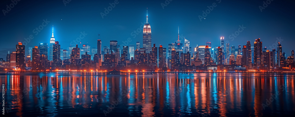Header. Iconic landmark photograph of a famous city skyline illuminated ...