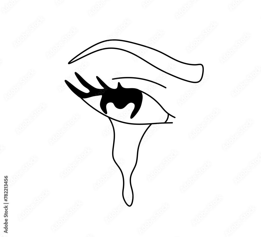Vector isolated one single crying woman eye with tears colorless black ...