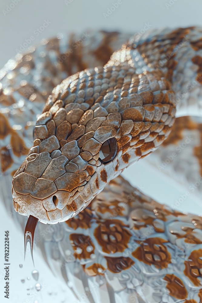 A dynamic scene featuring an attacking snake, rendered in 3D ...