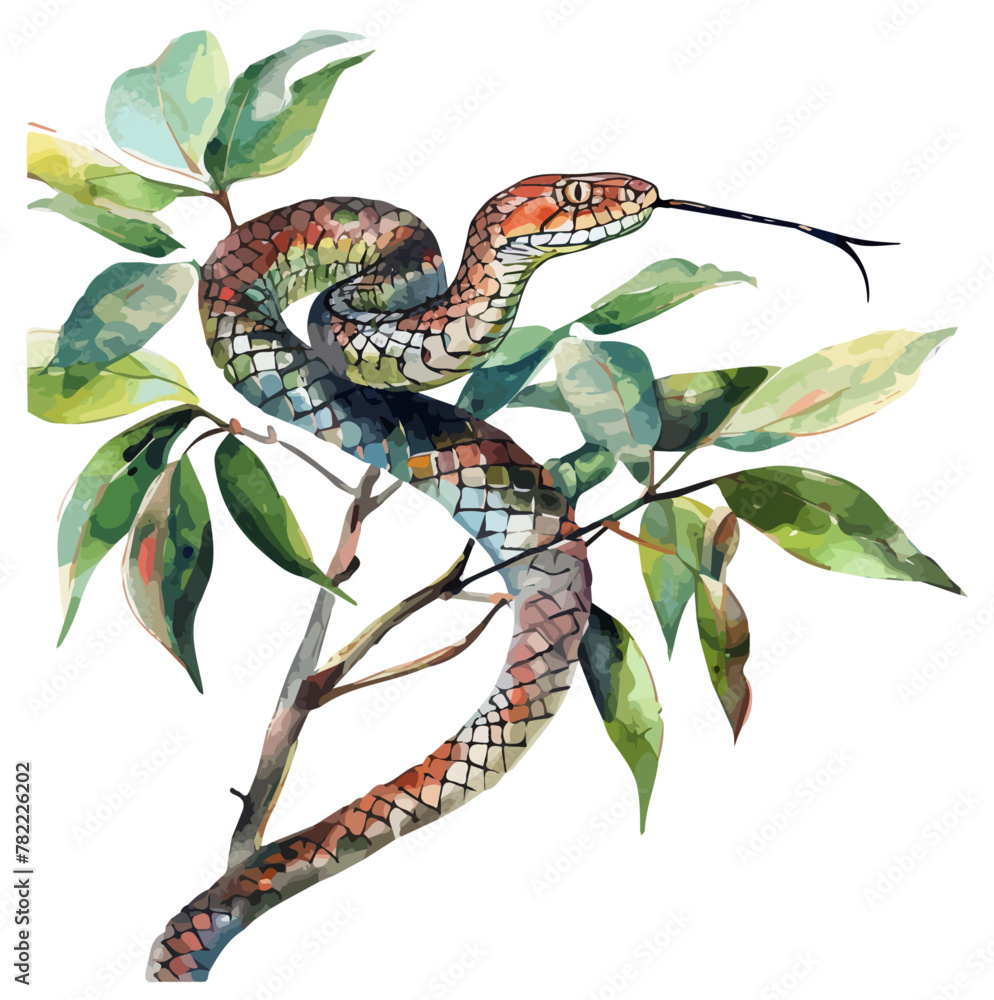 Watercolor Vector painting of a Snake, isolated on a white background ...