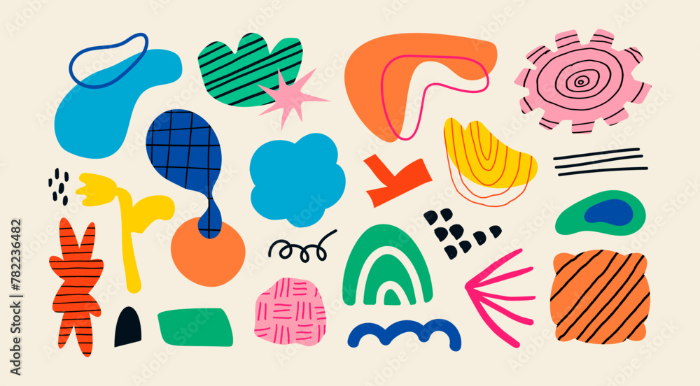 Set of hand drawn various shapes and doodle objects. Abstract ...