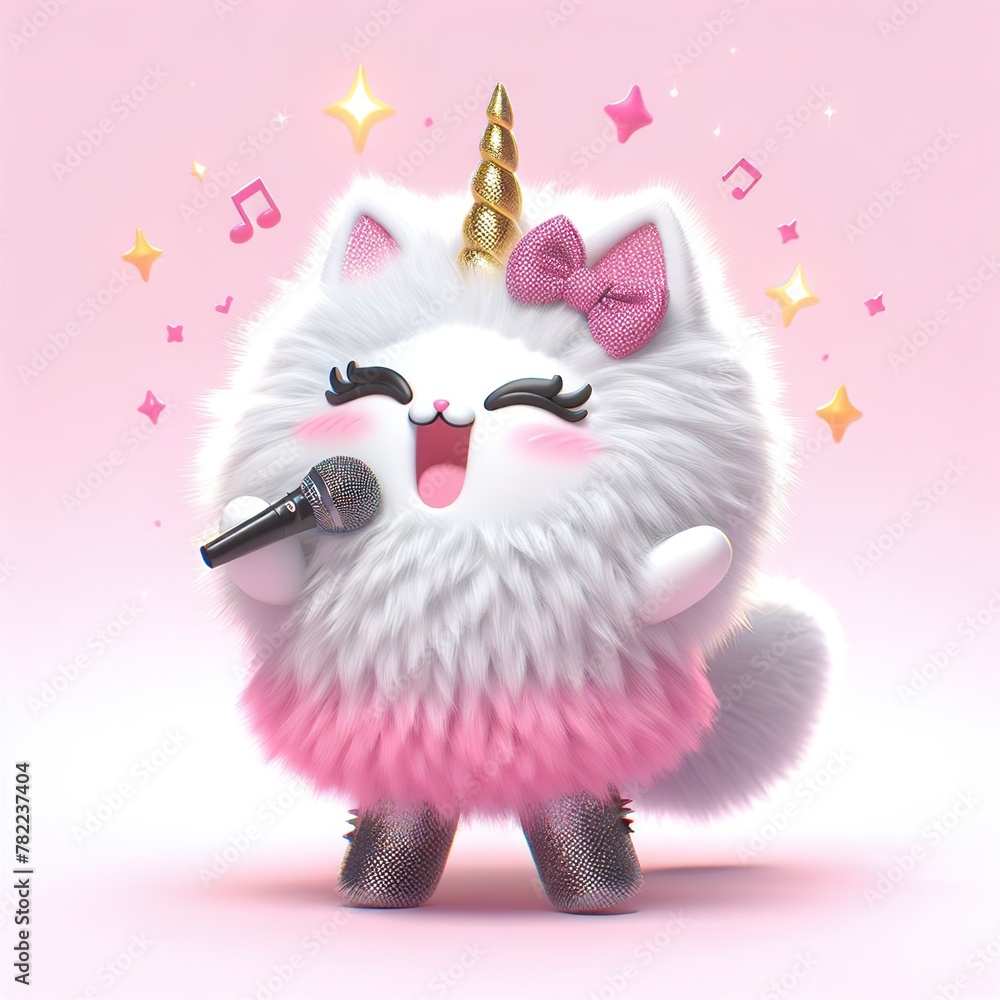 caticorn singing, black pink color, dancing, k-pop, white background ...