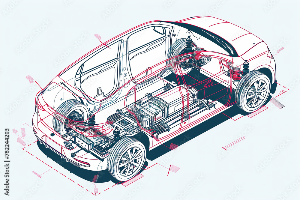 Schematic showing the internal components and systems of an electric ...