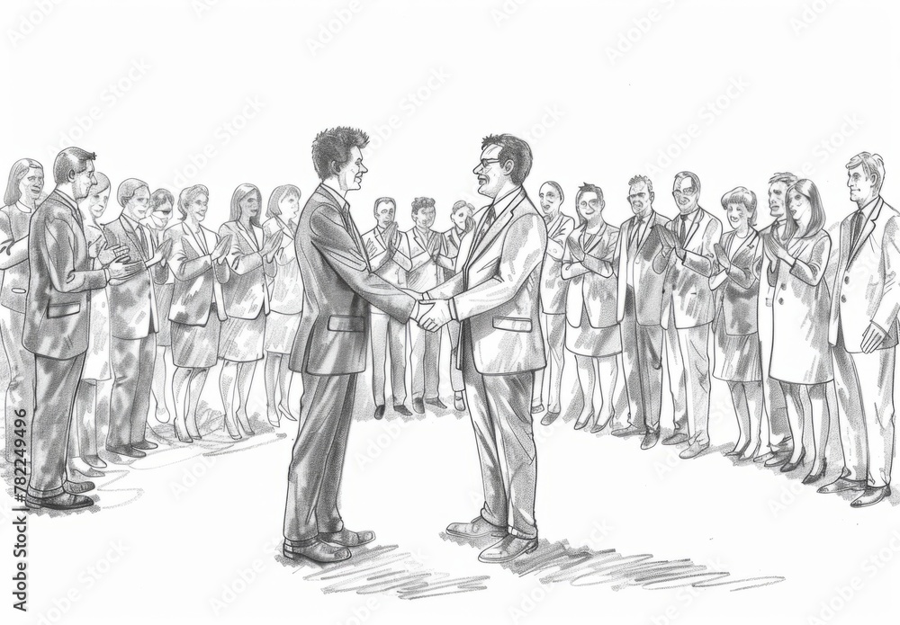 line art of business people shaking hands with each other, crowd ...