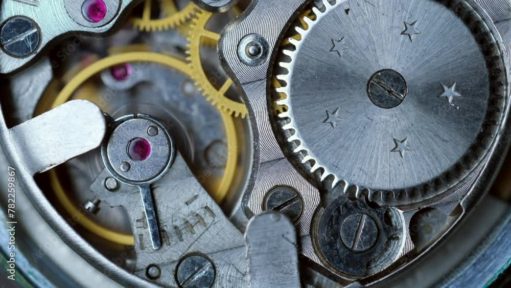 macro clockwork mechanism of an old Watch disassembled with cogwheels ...