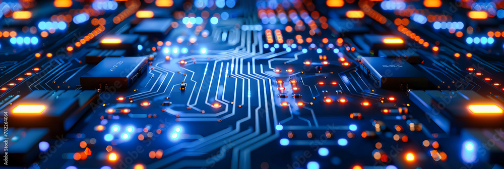 Modern Computing Technology, Processor and Motherboard, Blue Digital ...