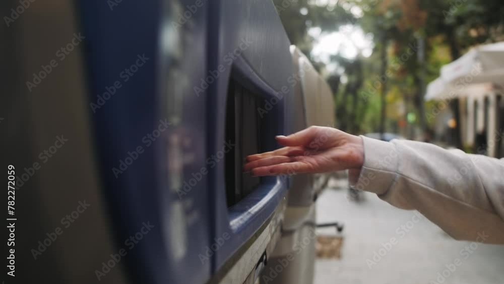 Paper Recycling. Collecting and sorting discarded paper. Person throws ...