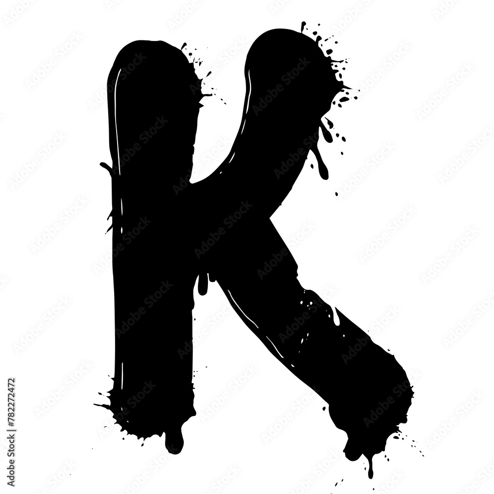 Blot letter K PNG illustration. Font alphabet art. Scratch board style ...