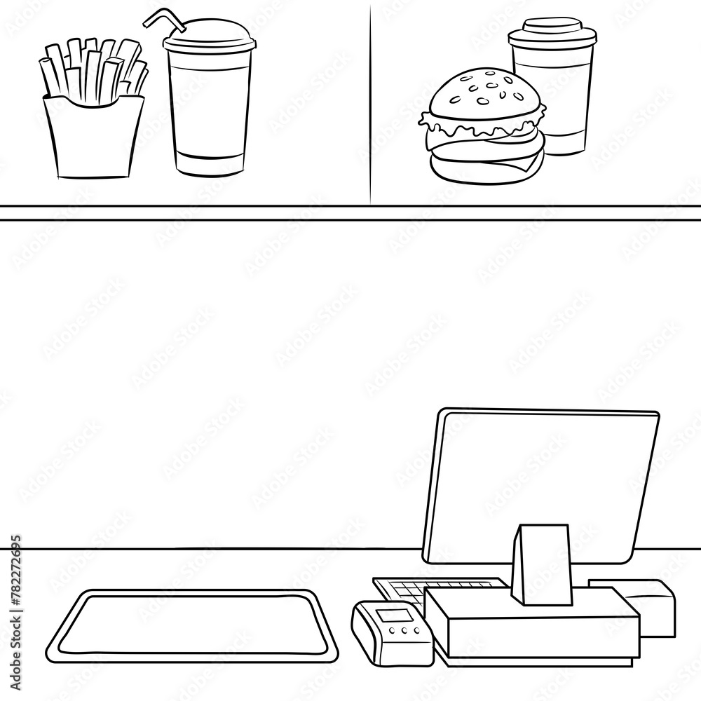 Fast food restaurant coloring PNG illustration. Isolated image on white ...