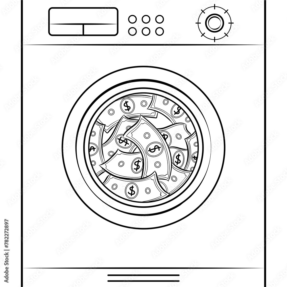 Washing machine laundering money coloring retro PNG illustration ...