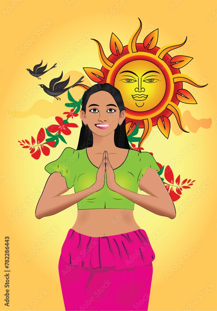 Sri Lankan Traditional Sun Face line art drawing. Sinhala and Tamil New ...