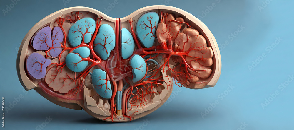 Kidneys, Human kidney anatomy cross section, scientific, two bean ...