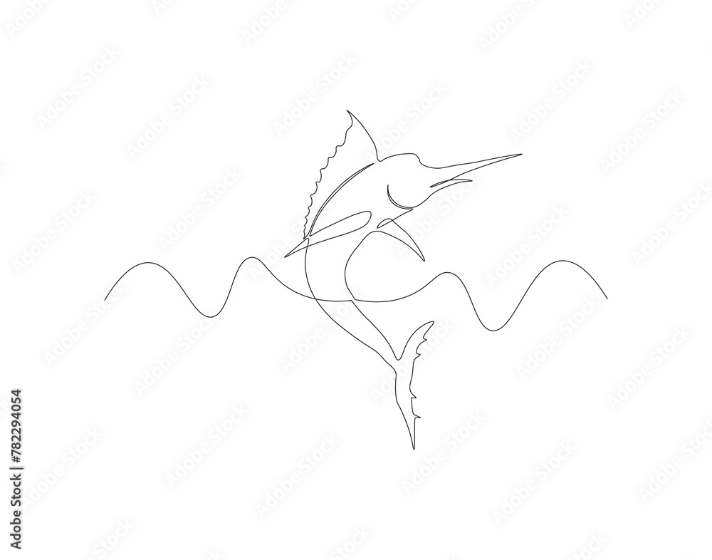 Continuous line drawing of marlin fish. One line of marlin fish. Marine ...