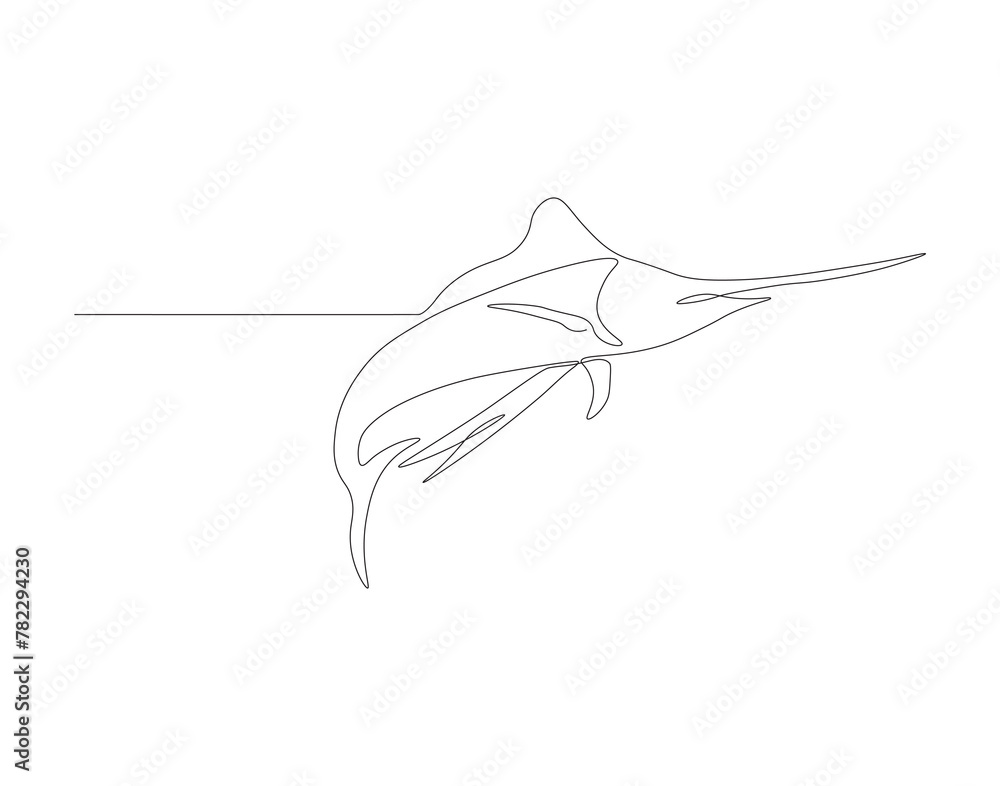 Continuous line drawing of marlin fish. One line of marlin fish. Marine ...