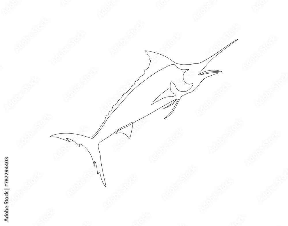 Continuous line drawing of marlin fish. One line of marlin fish. Marine ...