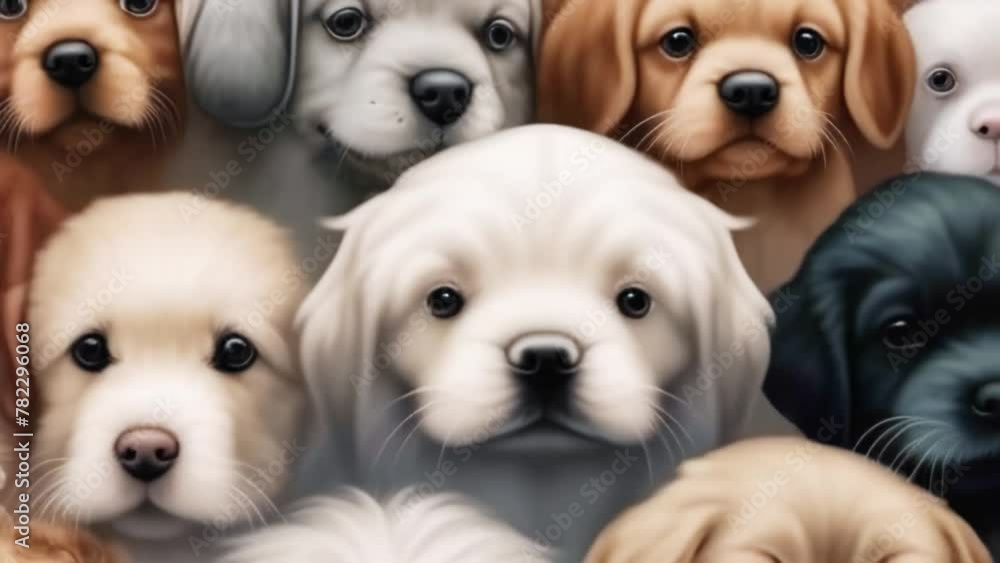 puppy portraits, dog faces collage collection, many dog’s muzzle of ...