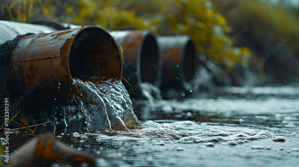 industrial pipe from factory, dirty water leakage into river from ...