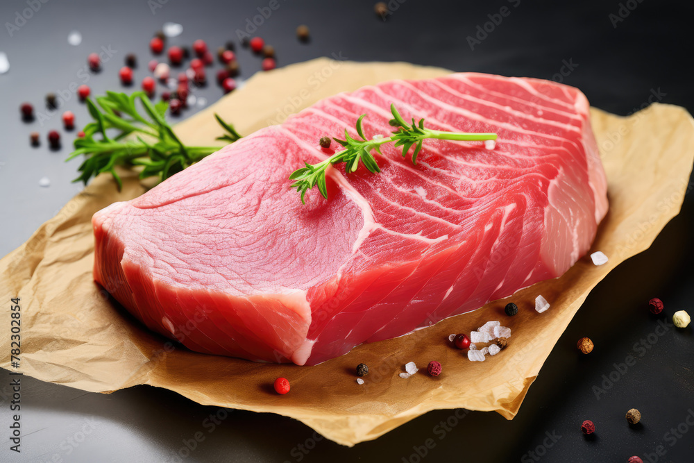 Raw tuna steak, Red sea fish fillet, fresh tuna filet, seafood sashimi ...