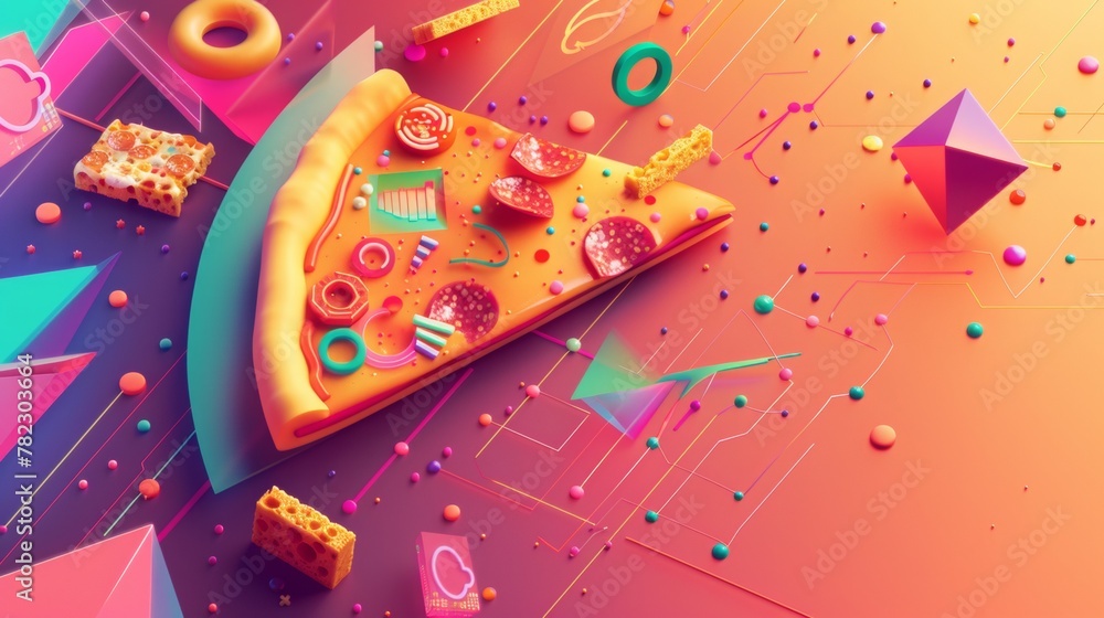 A stylized image of a pizza slice on one side of the title, with ...