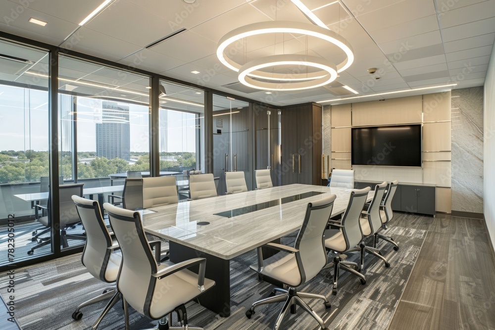 Contemporary conference room with flexible seating arrangements and ...