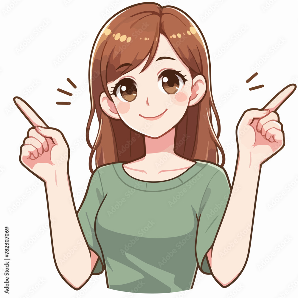 Female guide vector creates cartoon illustrations with hand gestures ...