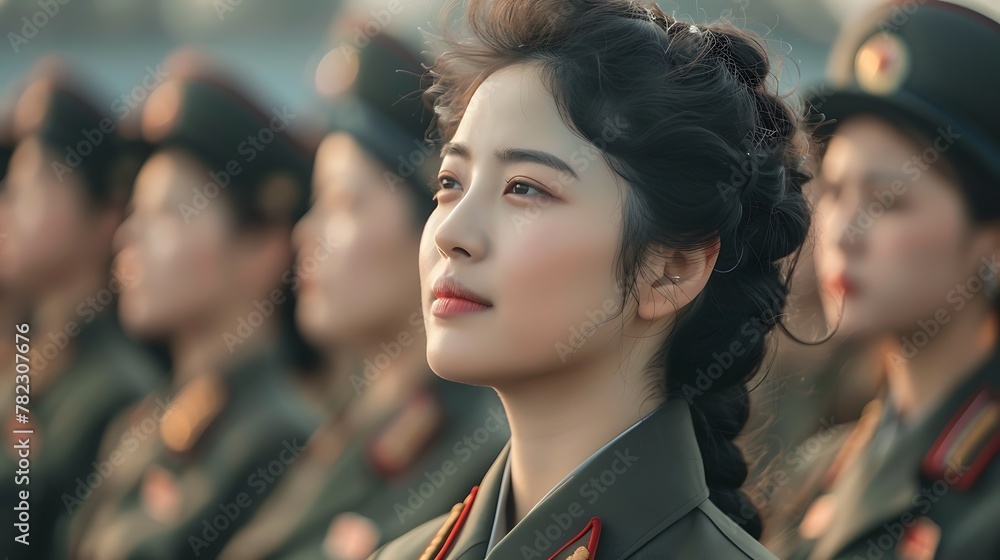 Women of North Korea. Women of the World. A young woman in a military ...