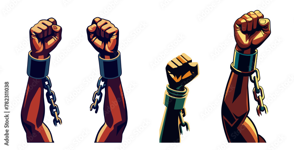 Illustration of powerful hands breaking chains in a symbolic gesture of ...