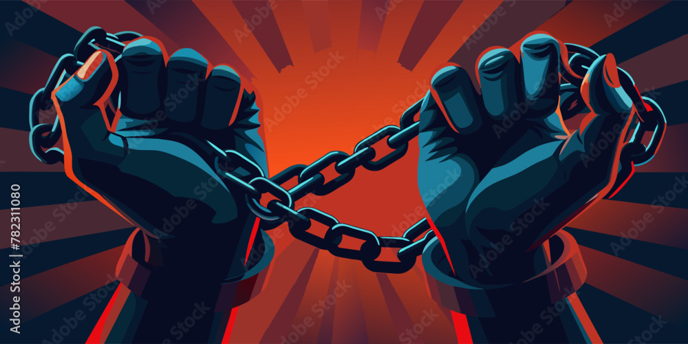 Vetor de Symbolic representation of hands breaking free from shackles ...