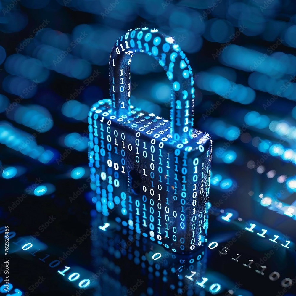 blue digital padlock with glowing binary code, AI in encryption ... blue digital padlock with glowing binary code, AI in encryption ...