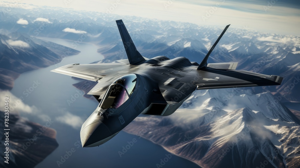 Powerful military aircraft equipped with hypersonic missiles, close-up ...