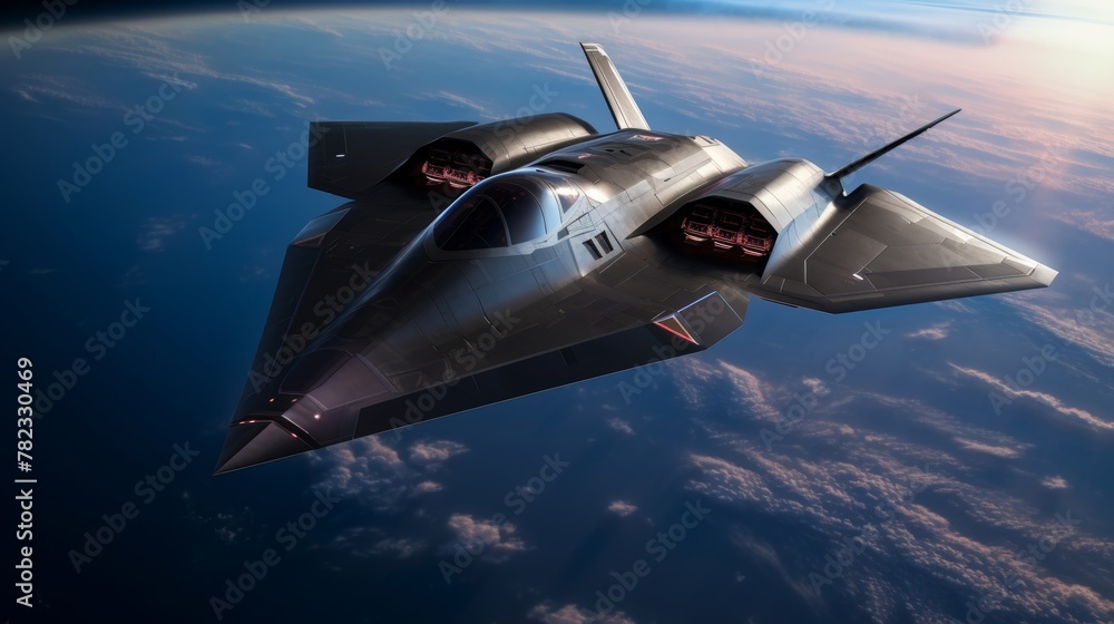 Powerful military aircraft equipped with hypersonic missiles, close-up ...