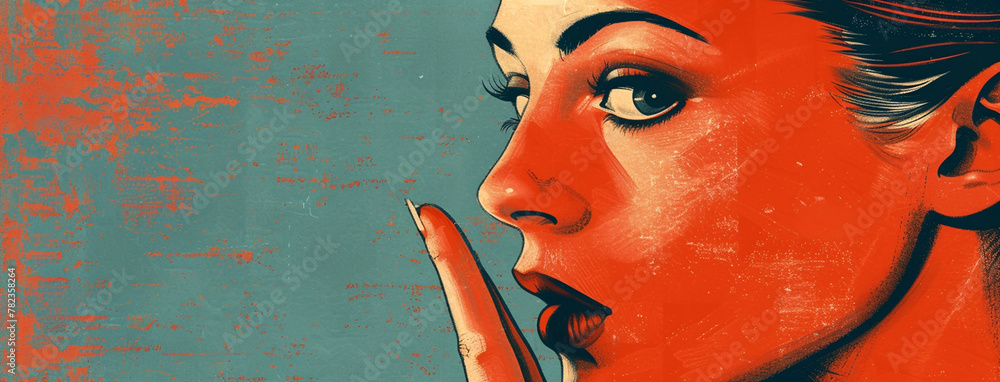 a woman face illustration drawing of gesturing a hand signal says shh ...